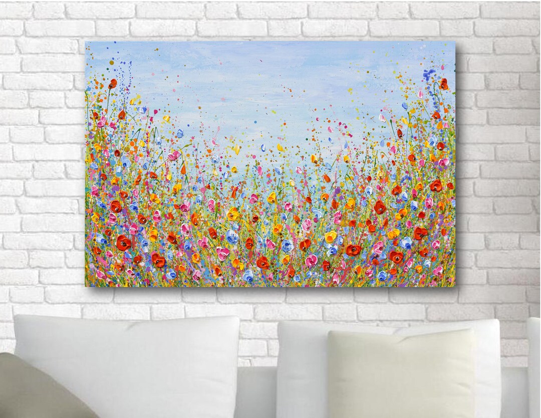 Poppy Field Print of Original Painting. Wildflower Meadow Wall Art ...