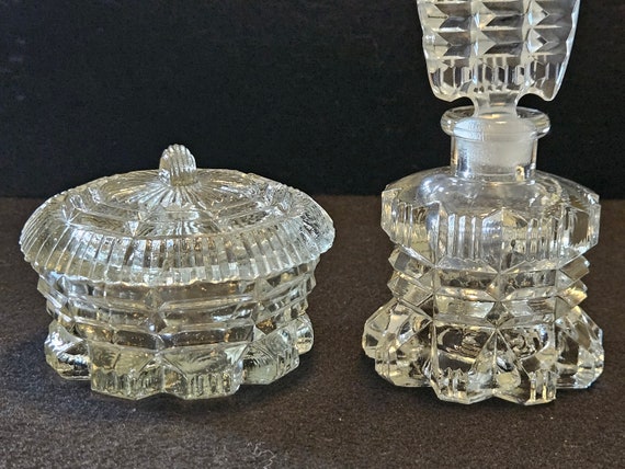 Vintage Perfume Bottle and Powder Box - Gem