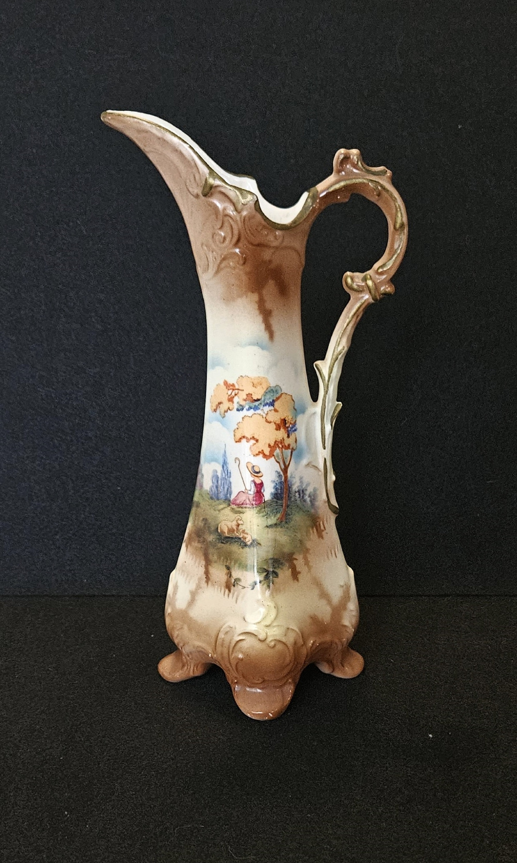 Vintage Czechoslovakia Pitcher, Girl With Sheep Scenic Design - Etsy