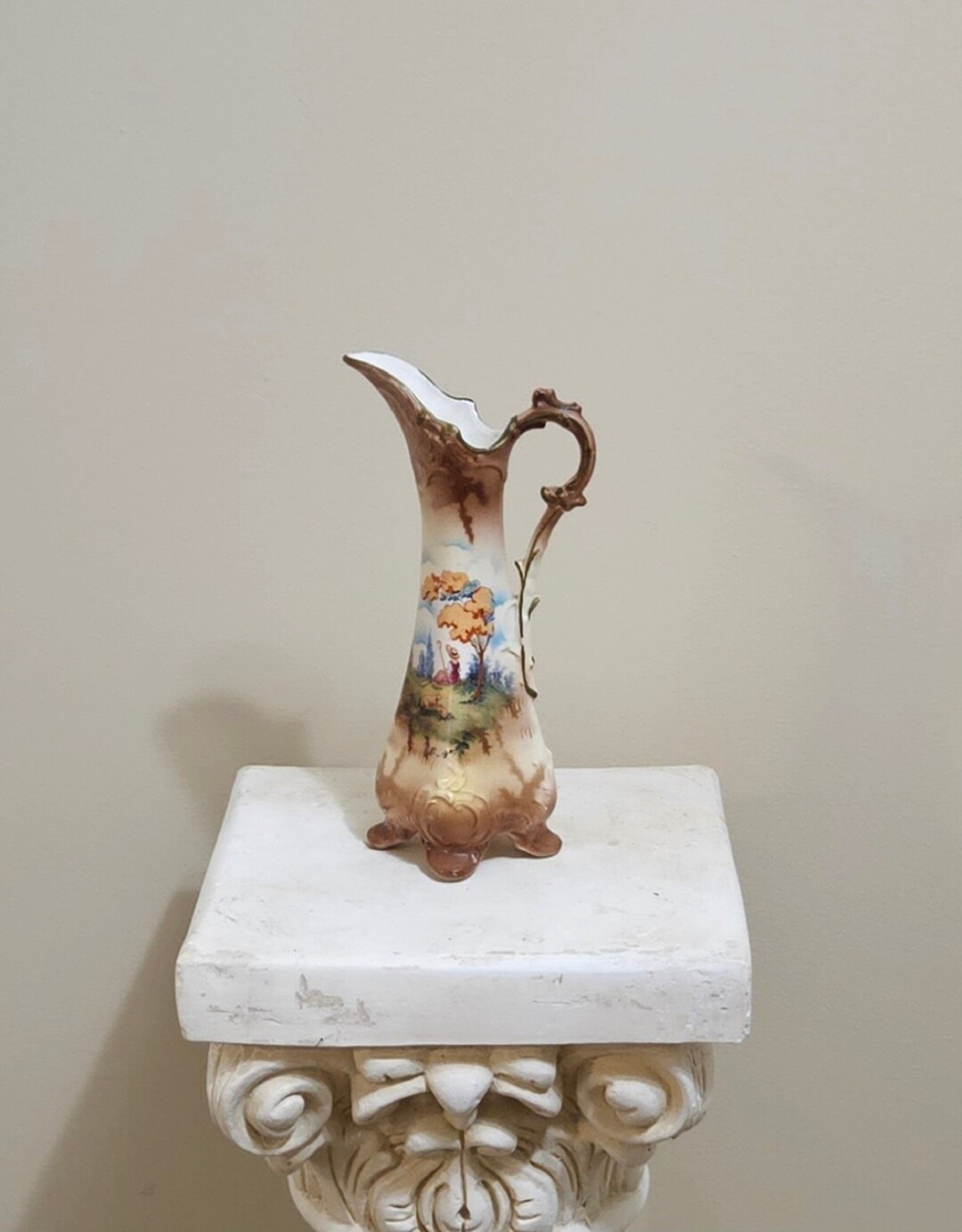 Vintage Czechoslovakia Pitcher, Girl With Sheep Scenic Design - Etsy
