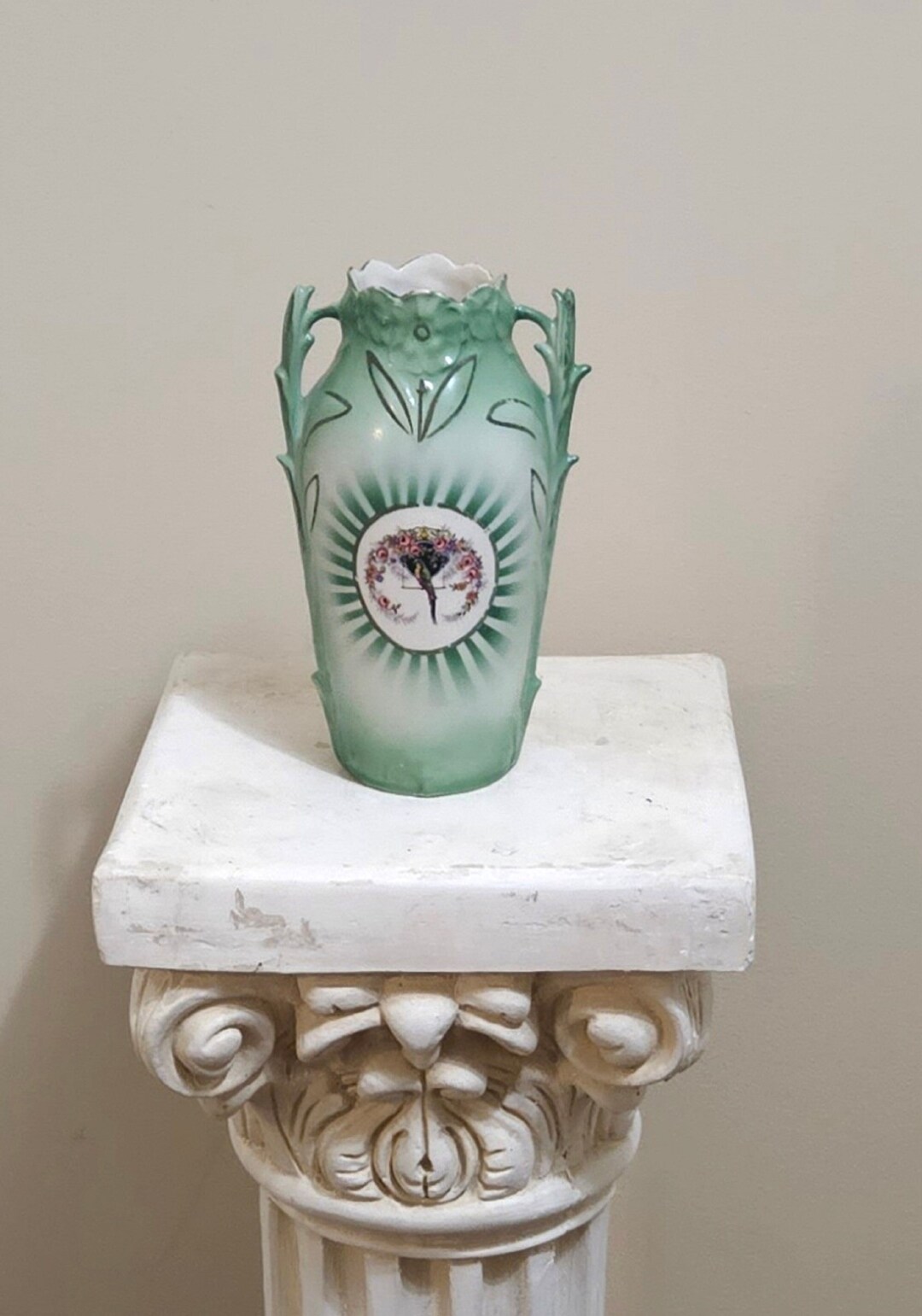 Green Czechoslovakia Vase With Parrot Design - Etsy