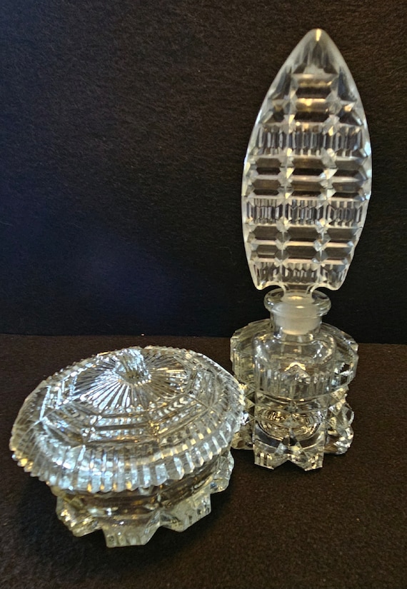 Vintage Perfume Bottle and Powder Box - Gem
