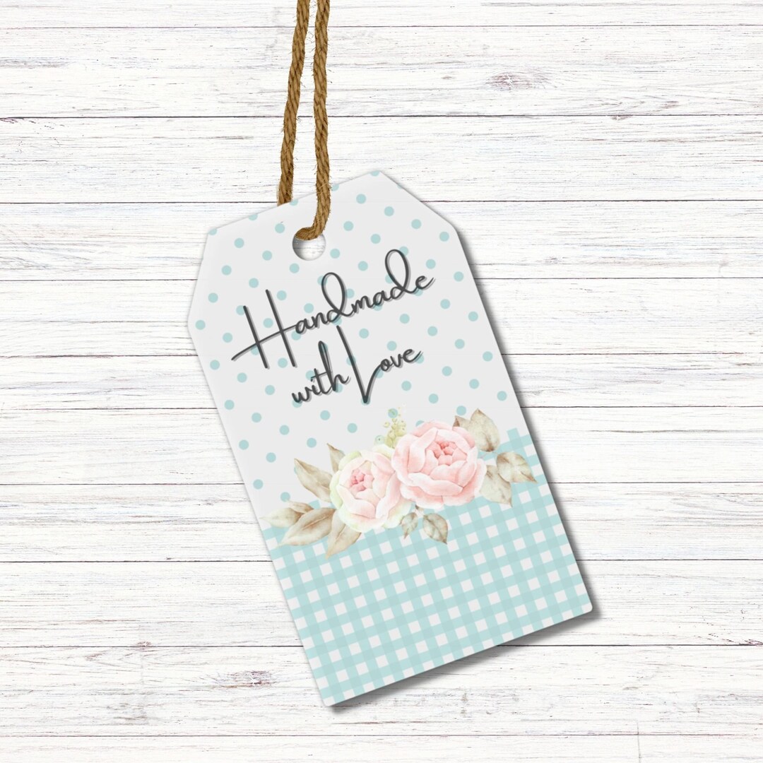 Handmade With Love ~ Printable Hang Tag (teal Polka Dot & Gingham) - Etsy