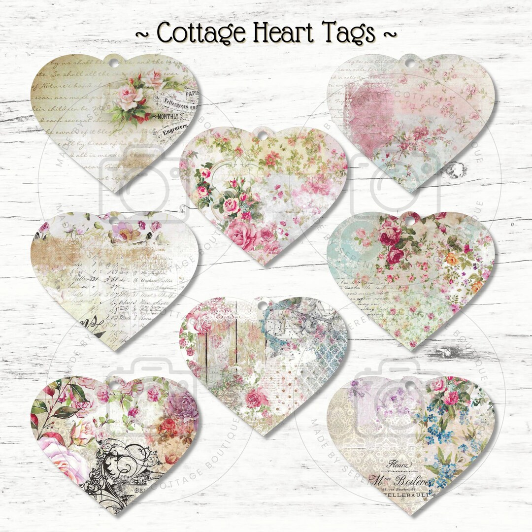 Floral Cottage Printable Heart Hang Tags - Etsy