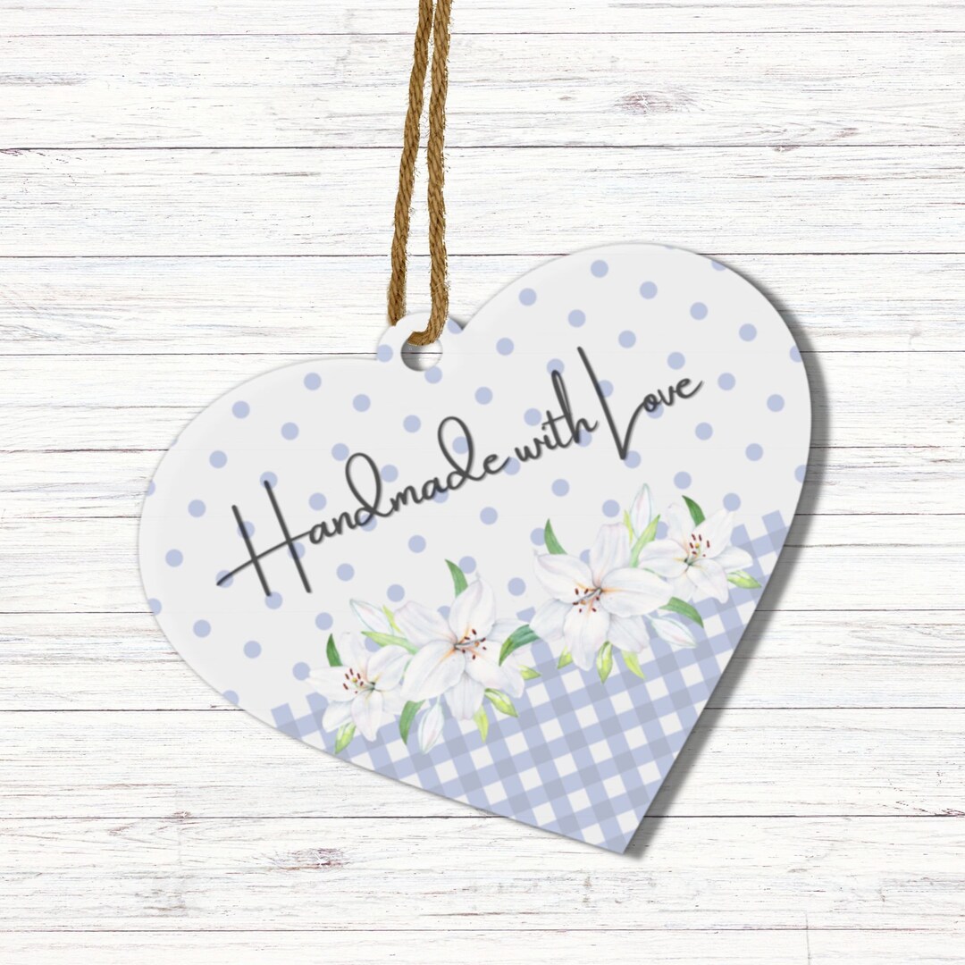 Handmade With Love Printable Heart Hang Tag lavender Polka Dot ...