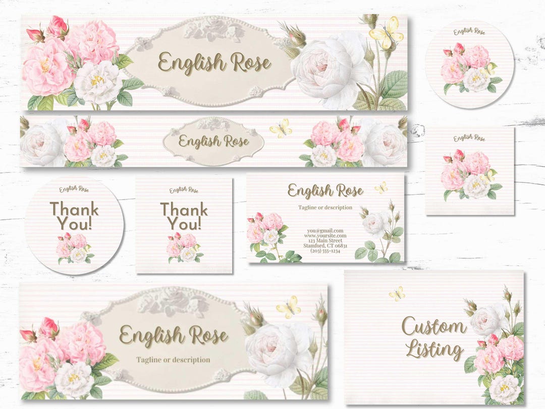 Customized Etsy Shop Set / Branding Kit ~ English Rose - Etsy