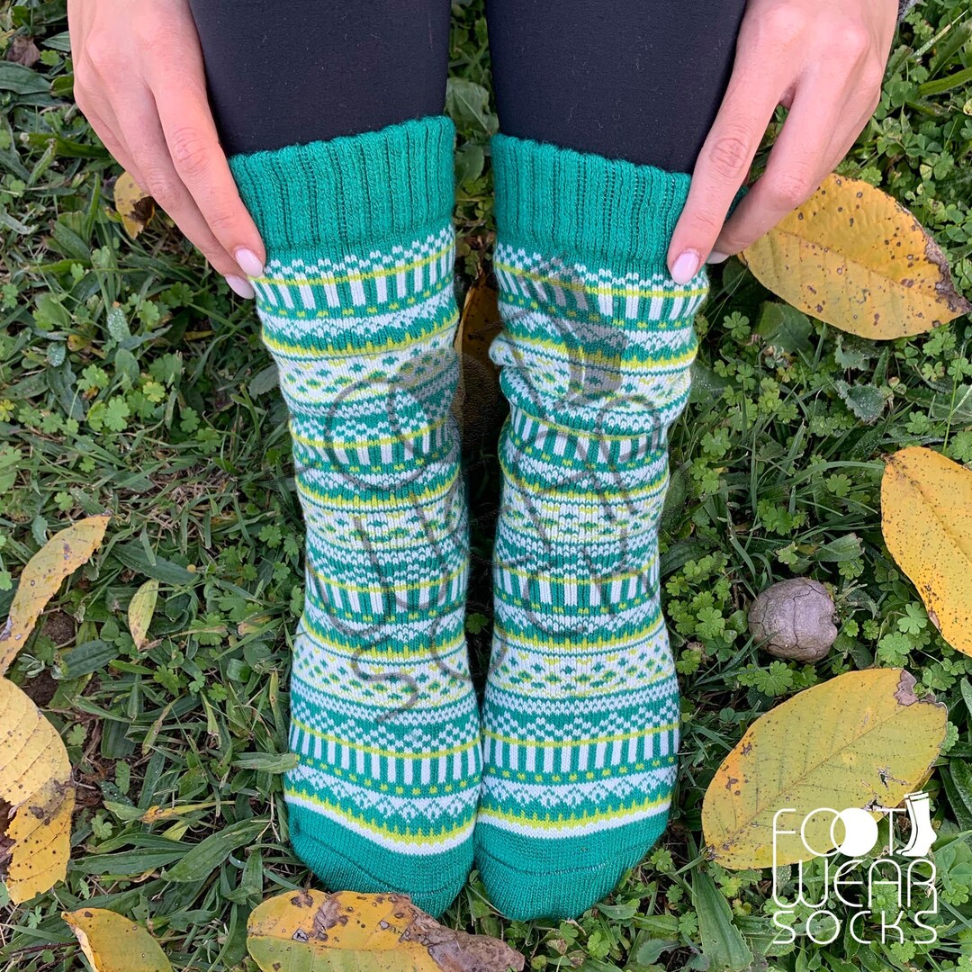 Nordic Merino Wool Socks, Green Wool Socks, Vintage Scandinavian Socks ...