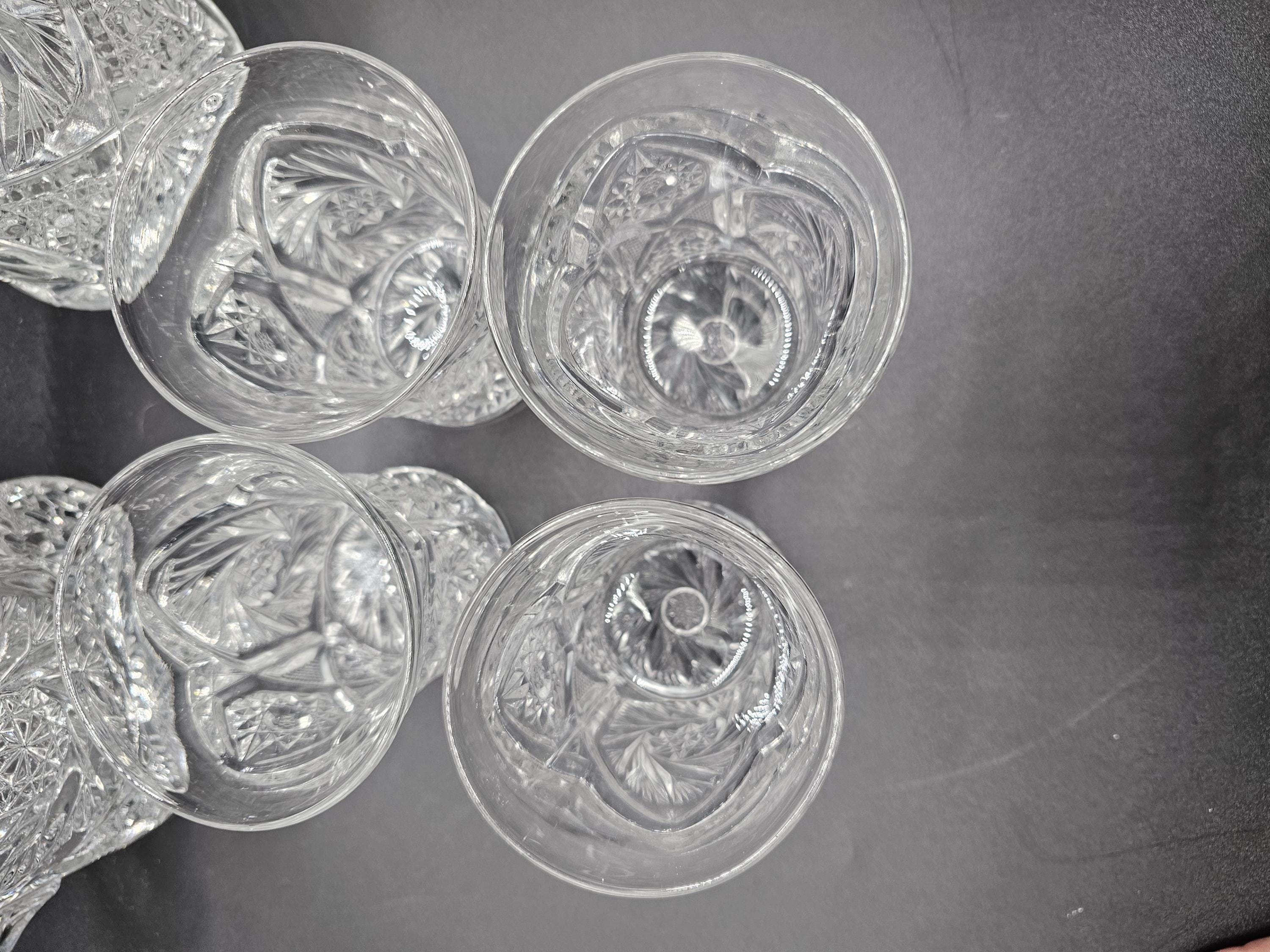 2 Vintage American Brilliant Cut Glass Pitchers With 4 Glasses Lot Set ...