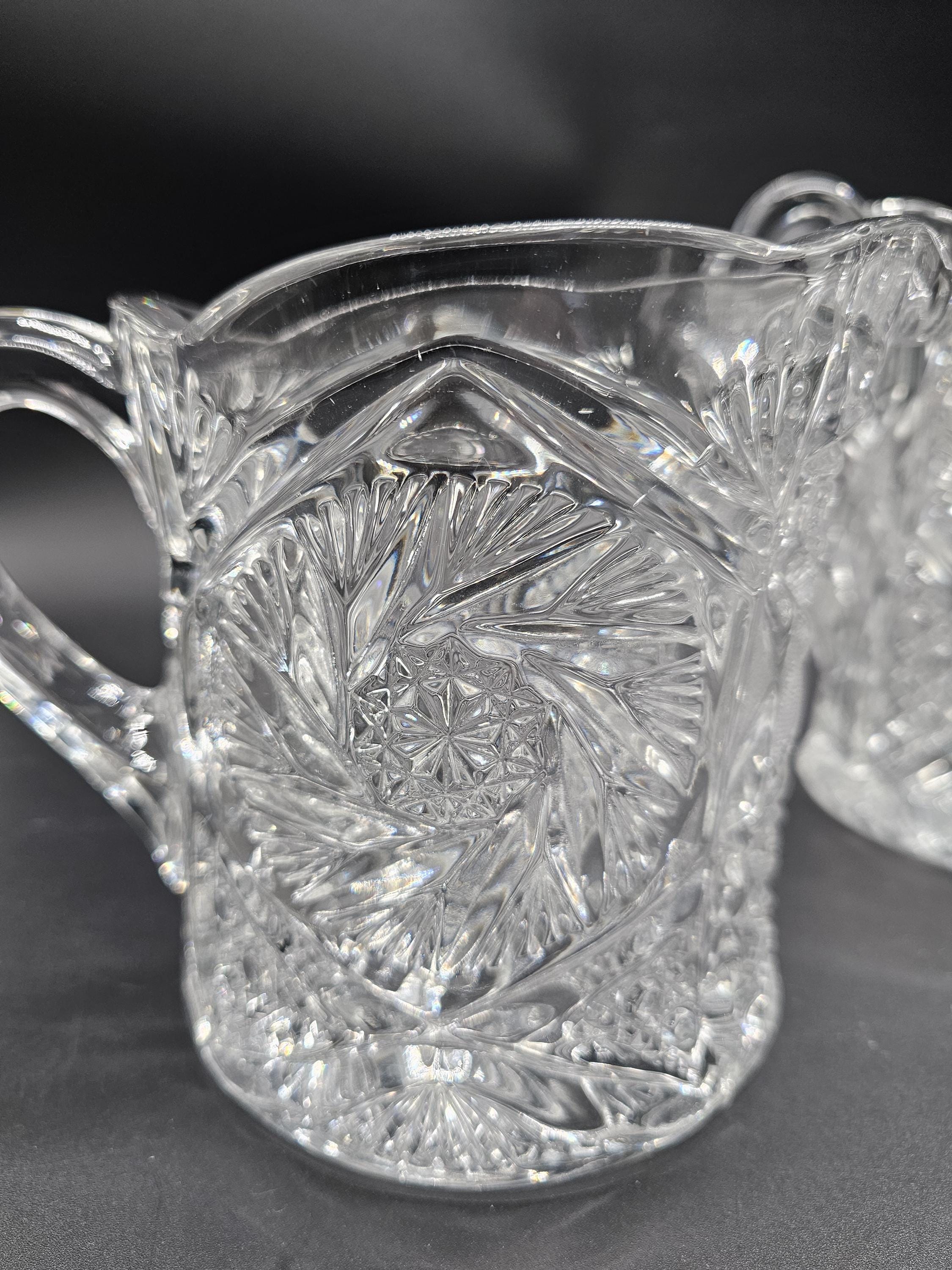 2 Vintage American Brilliant Cut Glass Pitchers With 4 Glasses Lot Set ...