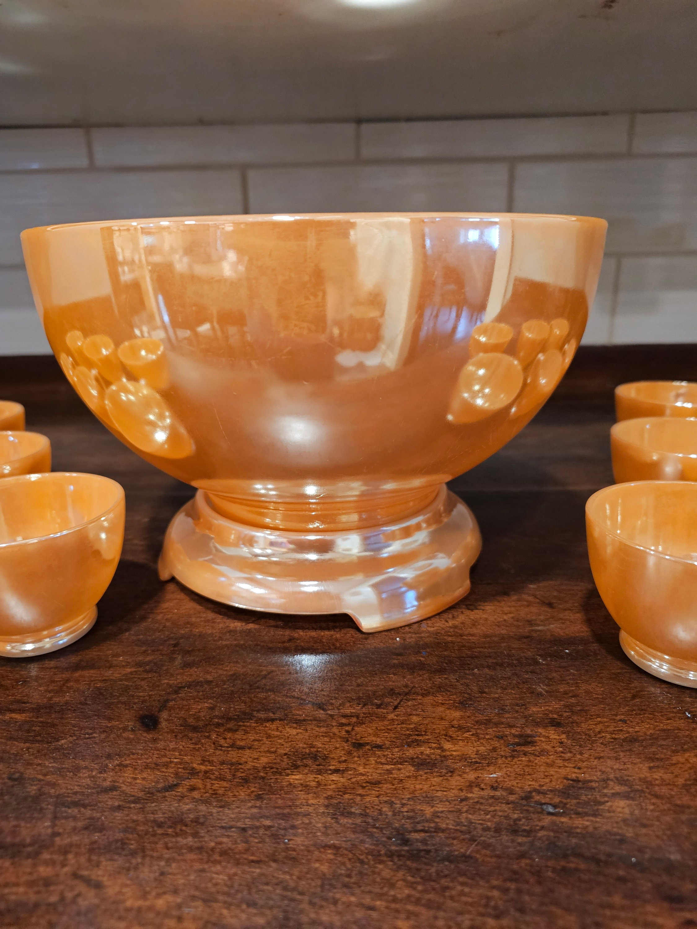 Vintage Lusterware/carnival Glass Punch Bowl With Base Set W 12 Cups - Etsy