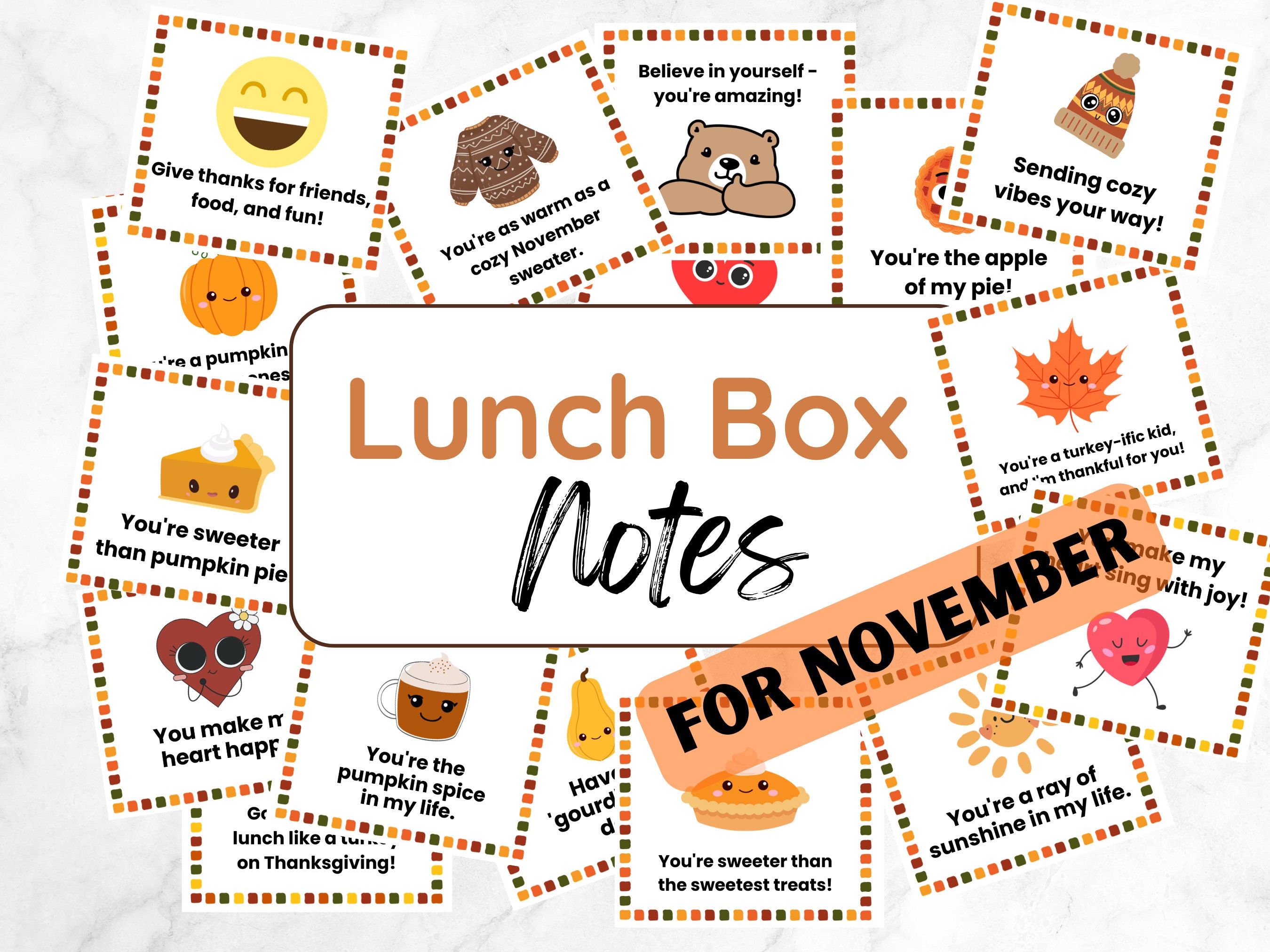 Lunch Notes, Lunch Box Card, Fall Lunch Box Notes, Thanksgiving Cards ...