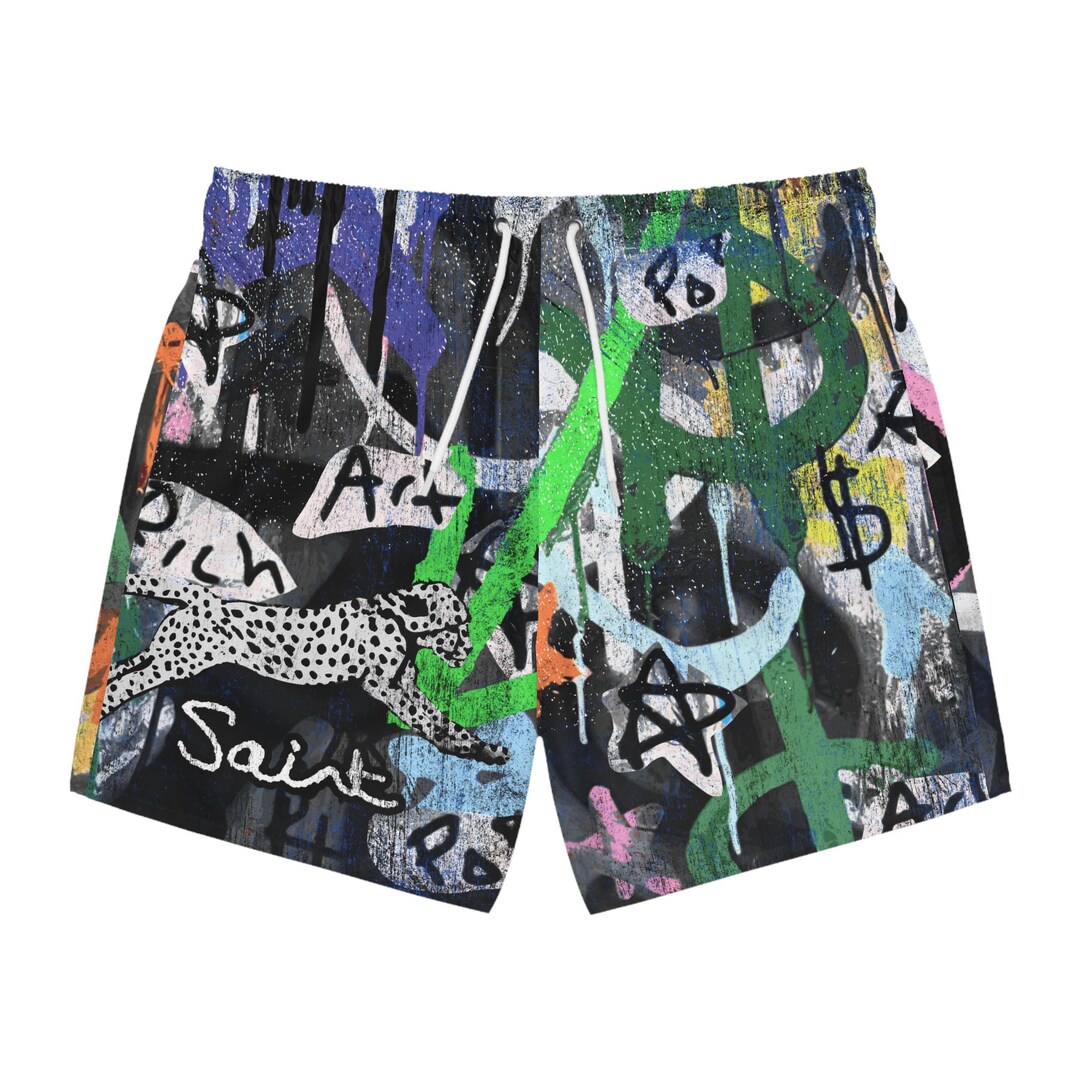 GRAFFITI SPLASH Swim Trunks - Men's Beachwear, Summer Shorts, Colorful ...