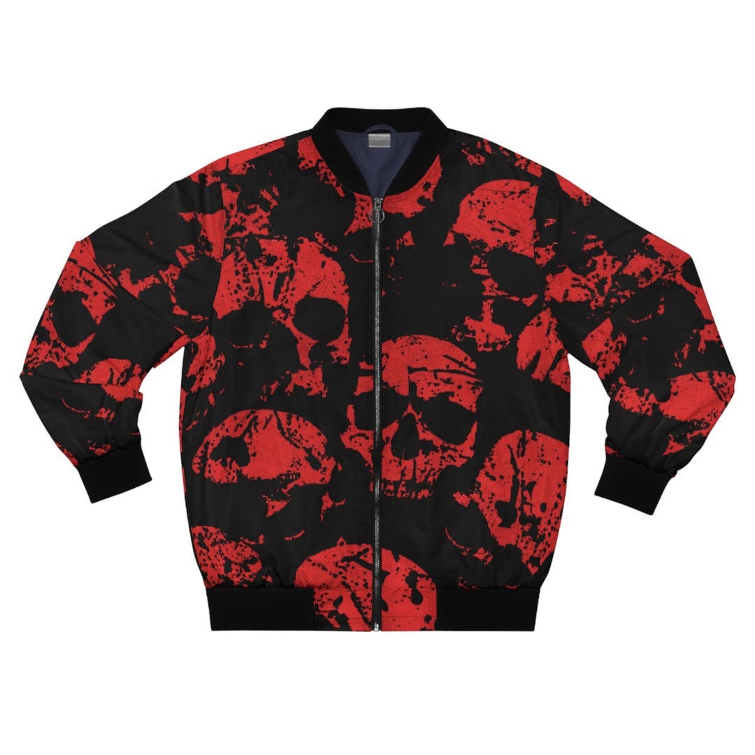 Skull Print Men's Bomber Jacket, Mens Skull Jacket, Gothic Bomber Coat ...