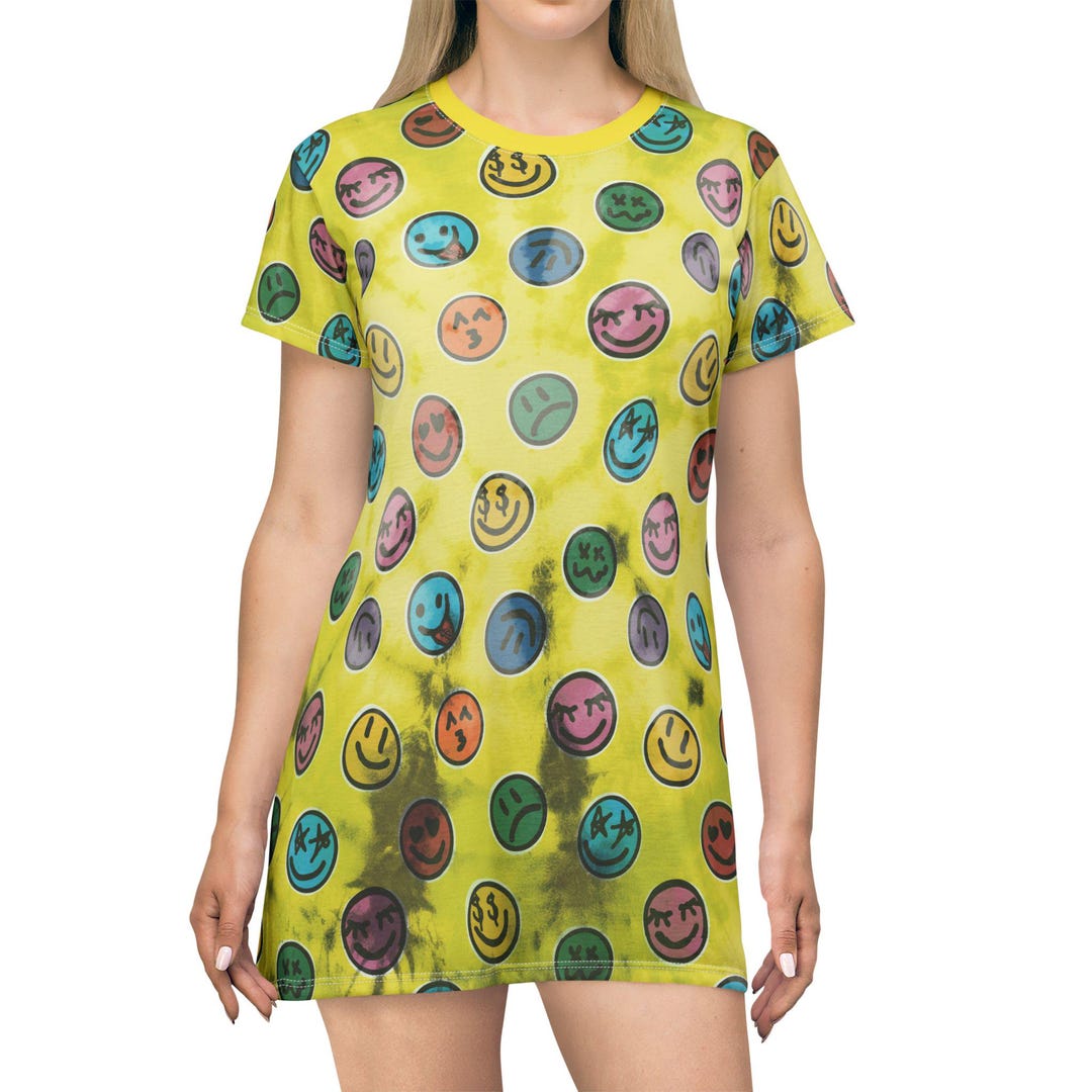 Tie Die Smileys T-shirt Dress for Fun Days, Casual Wear, Summer Dress ...