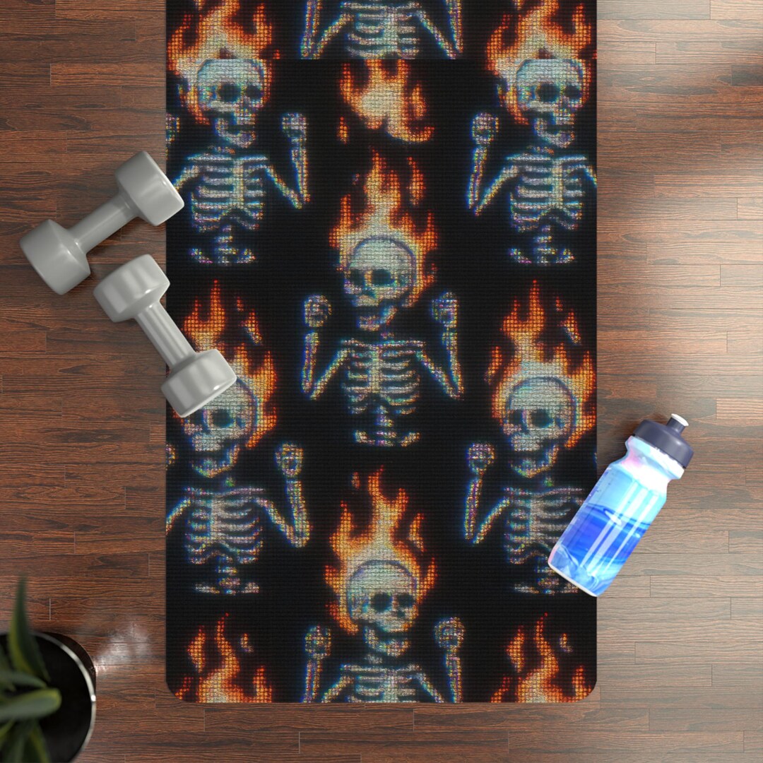 Skeleton Flame Yoga Mat, Spooky Halloween Skull Exercise Mat, Gothic ...