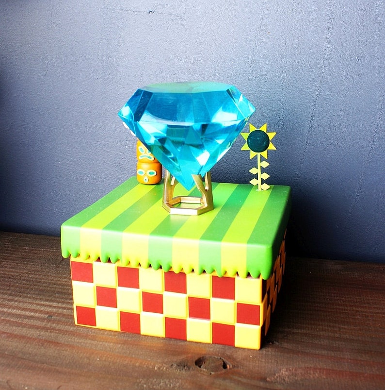 Chaos Emerald cyan With Green Hill Zone Base - Etsy