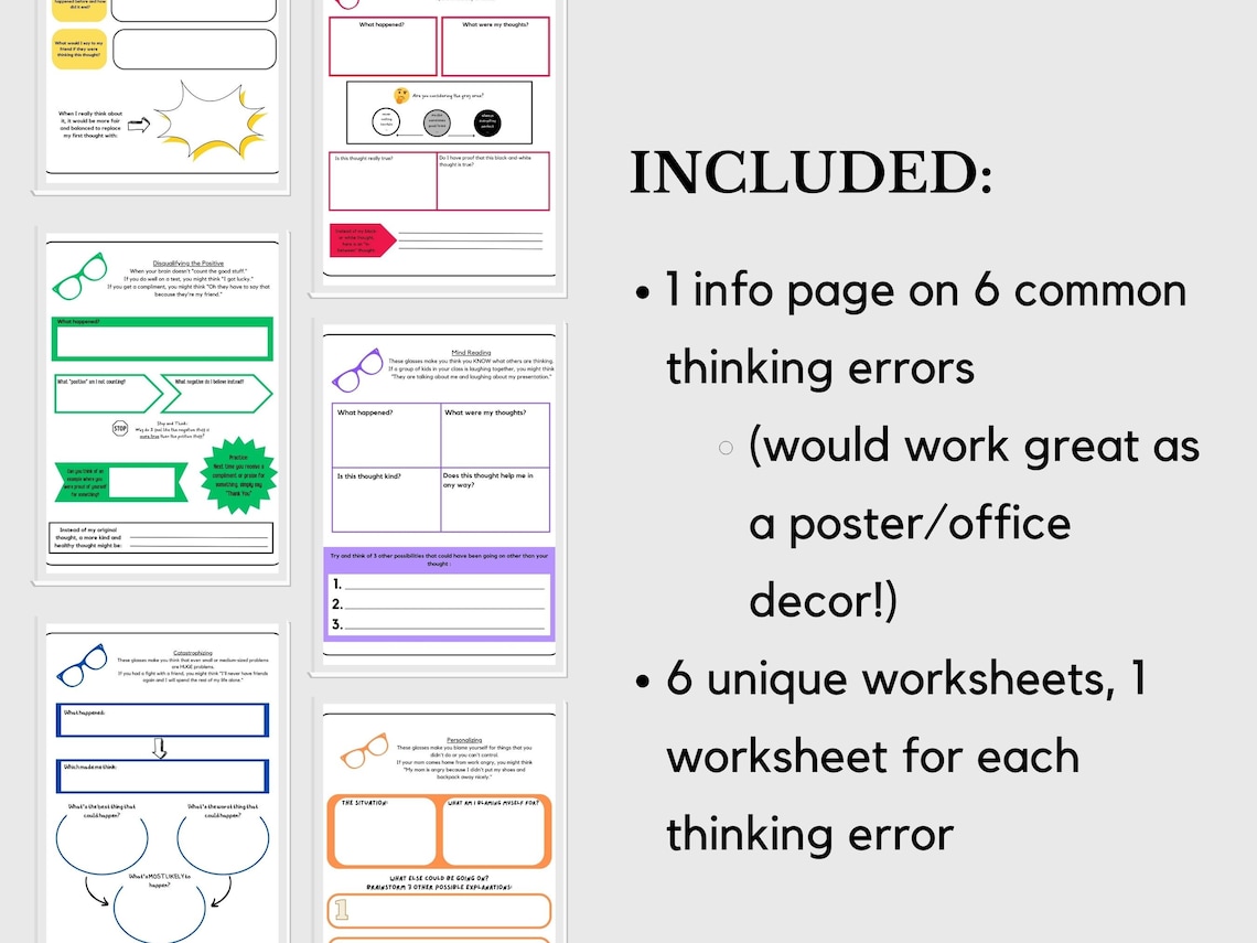 CBT for Kids, Thinking Errors Worksheets, Cognitive Distortions - Etsy UK