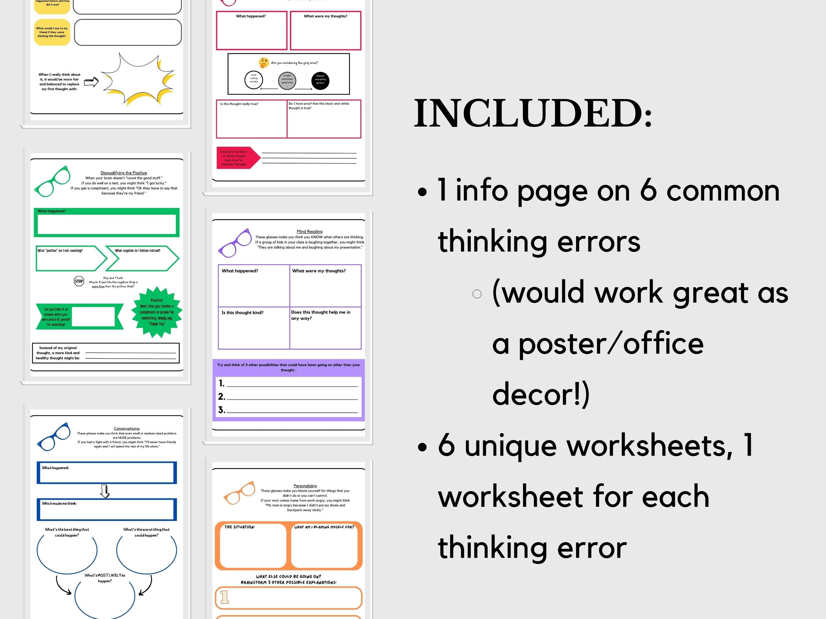 CBT for Kids, Thinking Errors Worksheets, Cognitive Distortions - Etsy