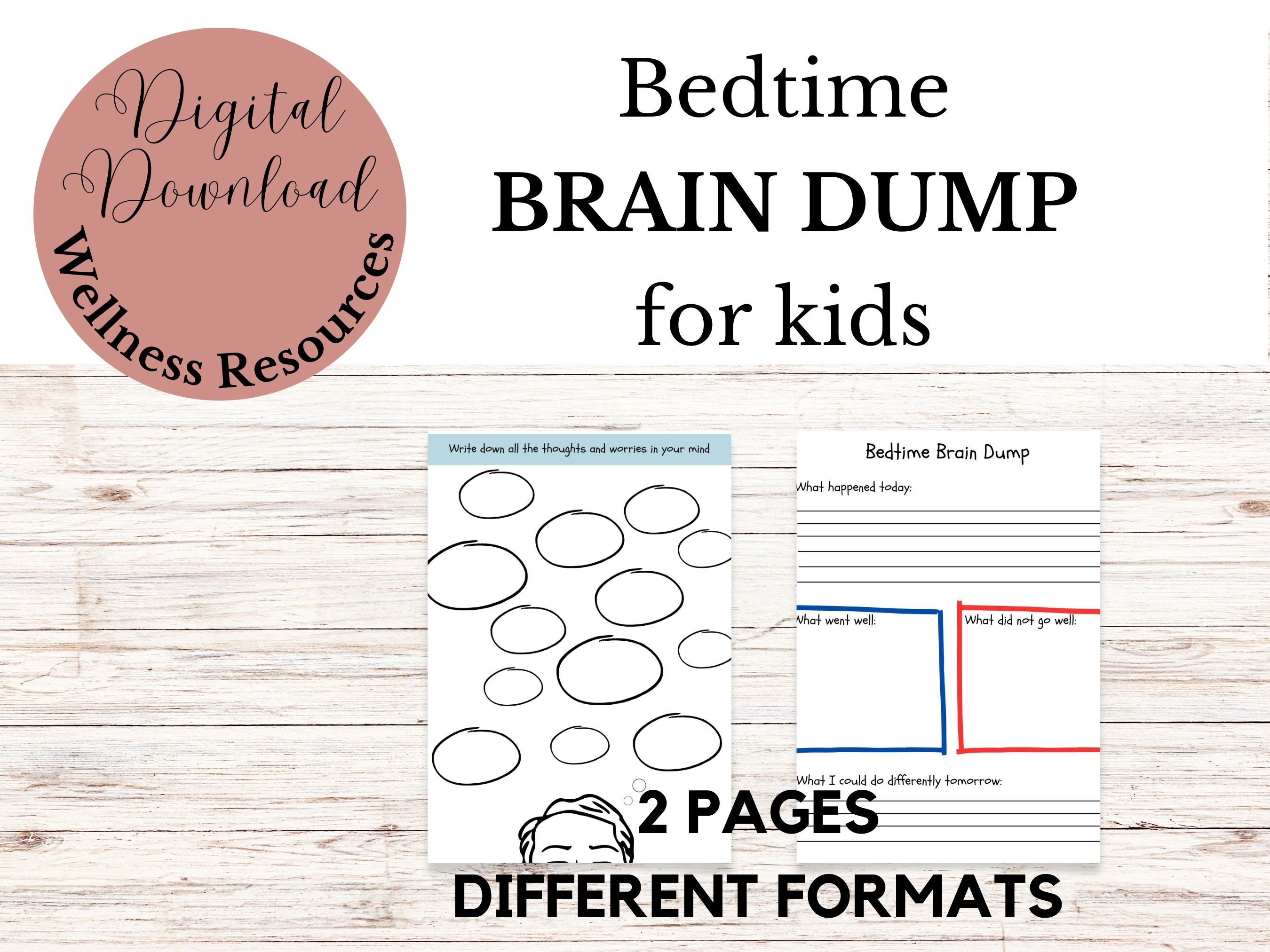 Brain Dump Bedtime, Anxiety Worksheets for Kids - Etsy