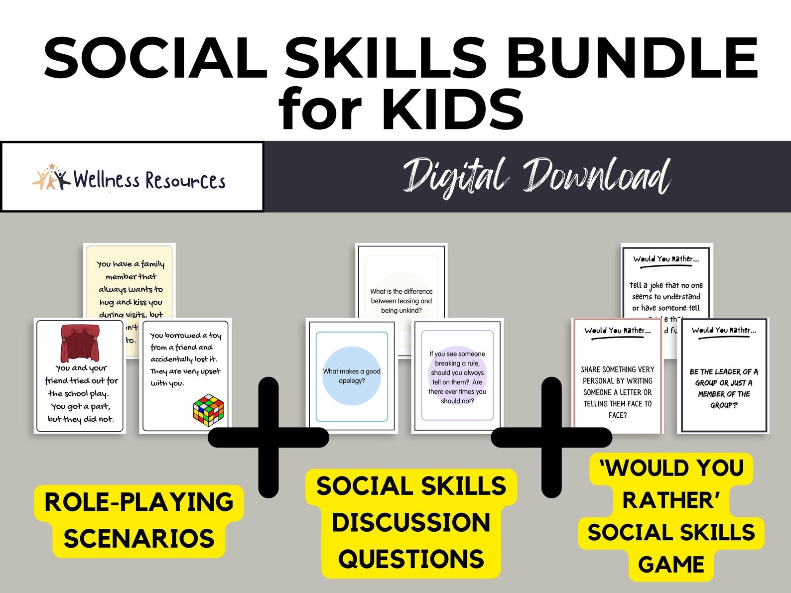 Social Skills Bundle FOR KIDS, Role-playing Scenarios, Flashcard Games ...