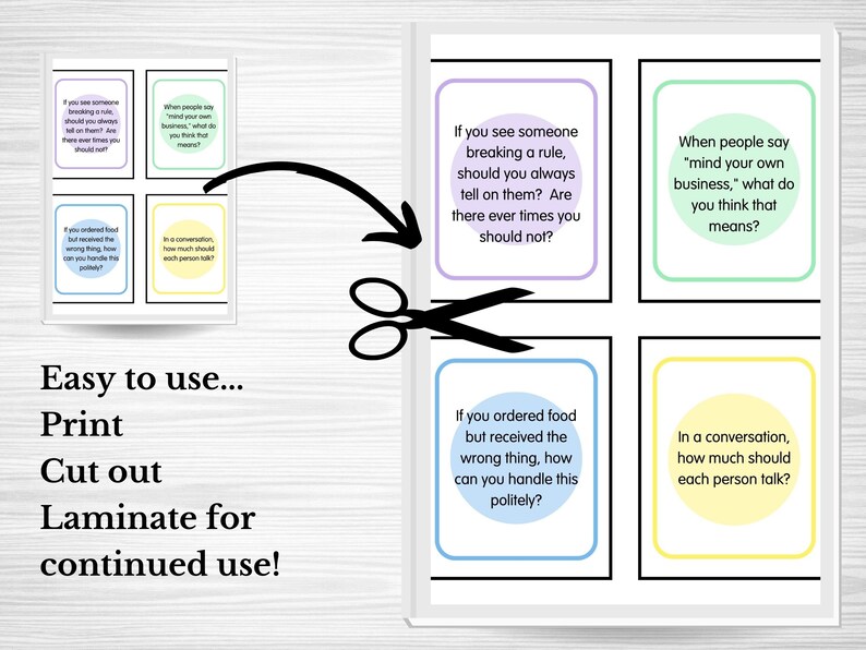 Social Skills Discussion Questions, Printable Flashcards for Kids and ...