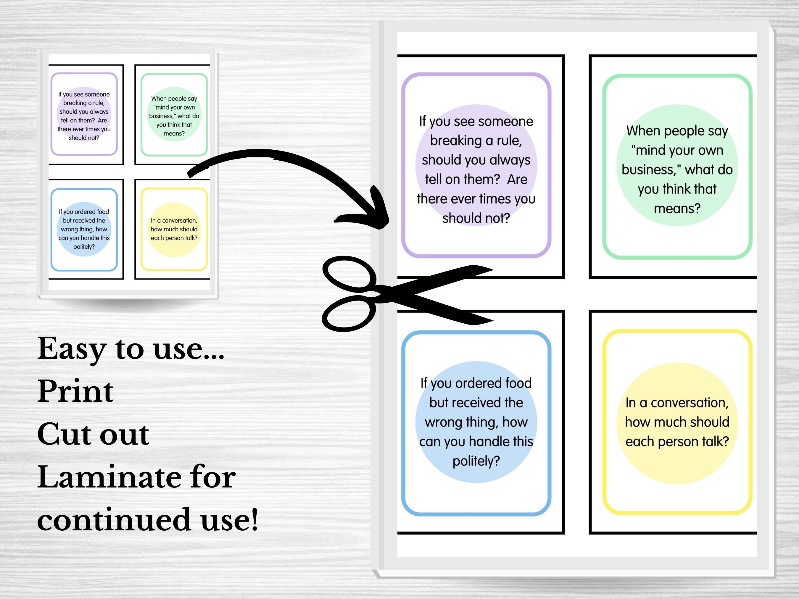 Social Skills Discussion Questions, Printable Flashcards for Kids and ...