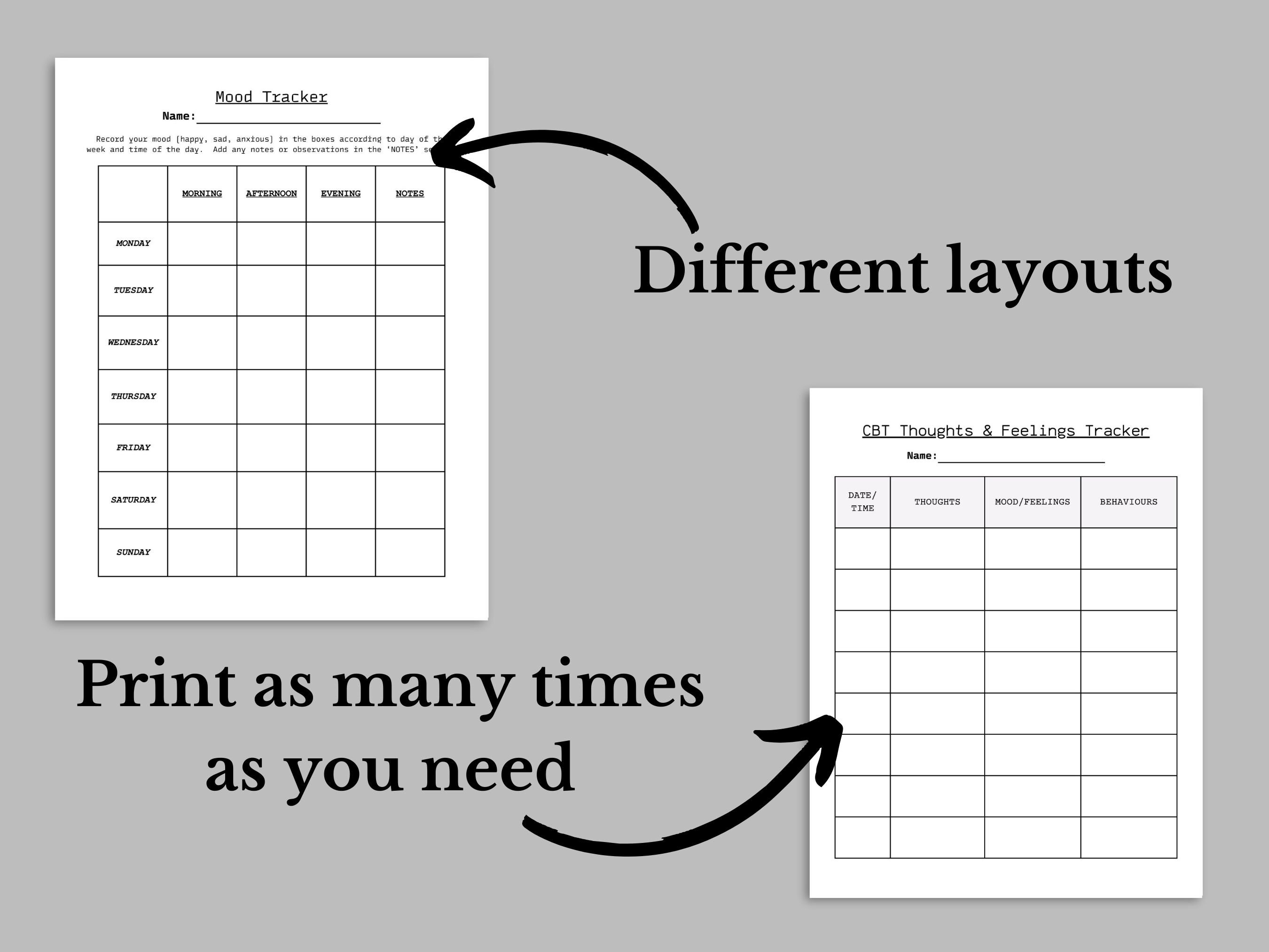 Counselling Tracking Sheets, Mood Thought Goal-setting Trackers - Etsy