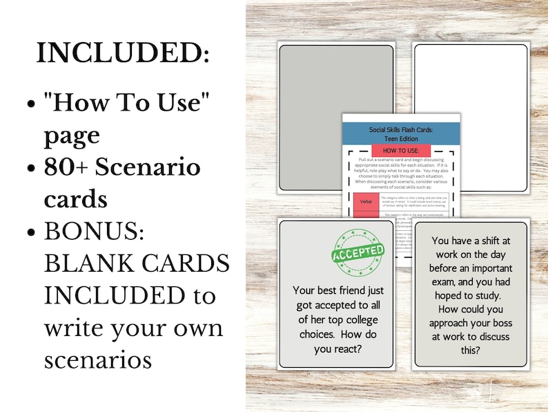 Social Skills Flashcards for Teens, Role Play Scenarios - Etsy