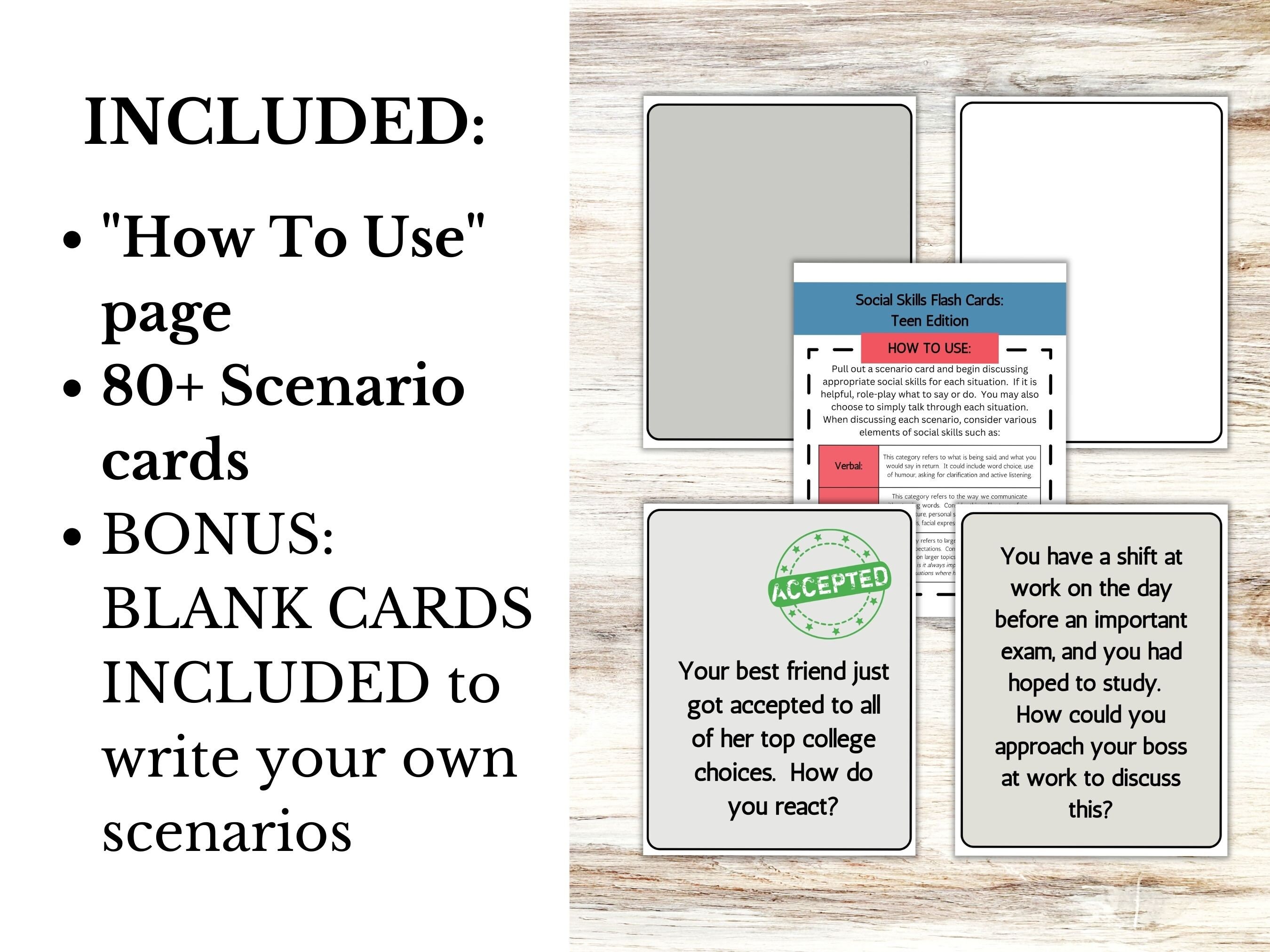 Social Skills Flashcards for Teens, Role Play Scenarios - Etsy Canada