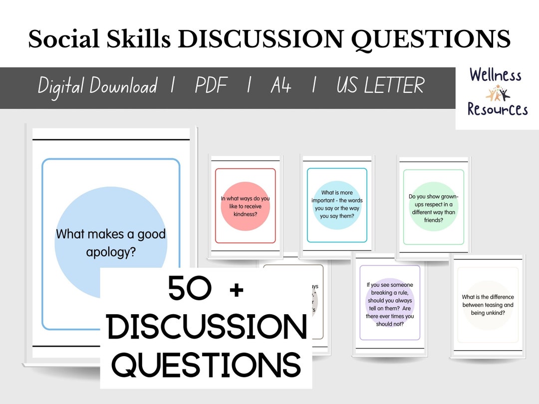 Social Skills Discussion Questions, Printable Flashcards for Kids and ...