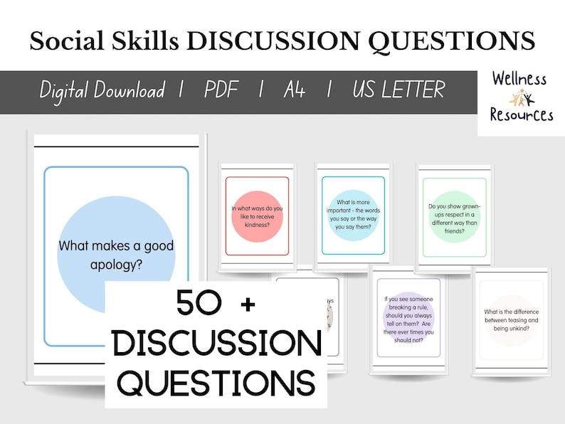 Social Skills Discussion Questions, Printable Flashcards for Kids and ...