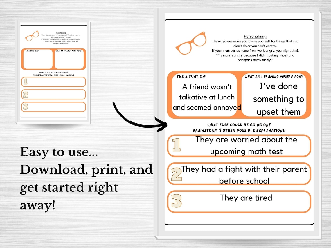 CBT for Kids, Thinking Errors Worksheets, Cognitive Distortions - Etsy