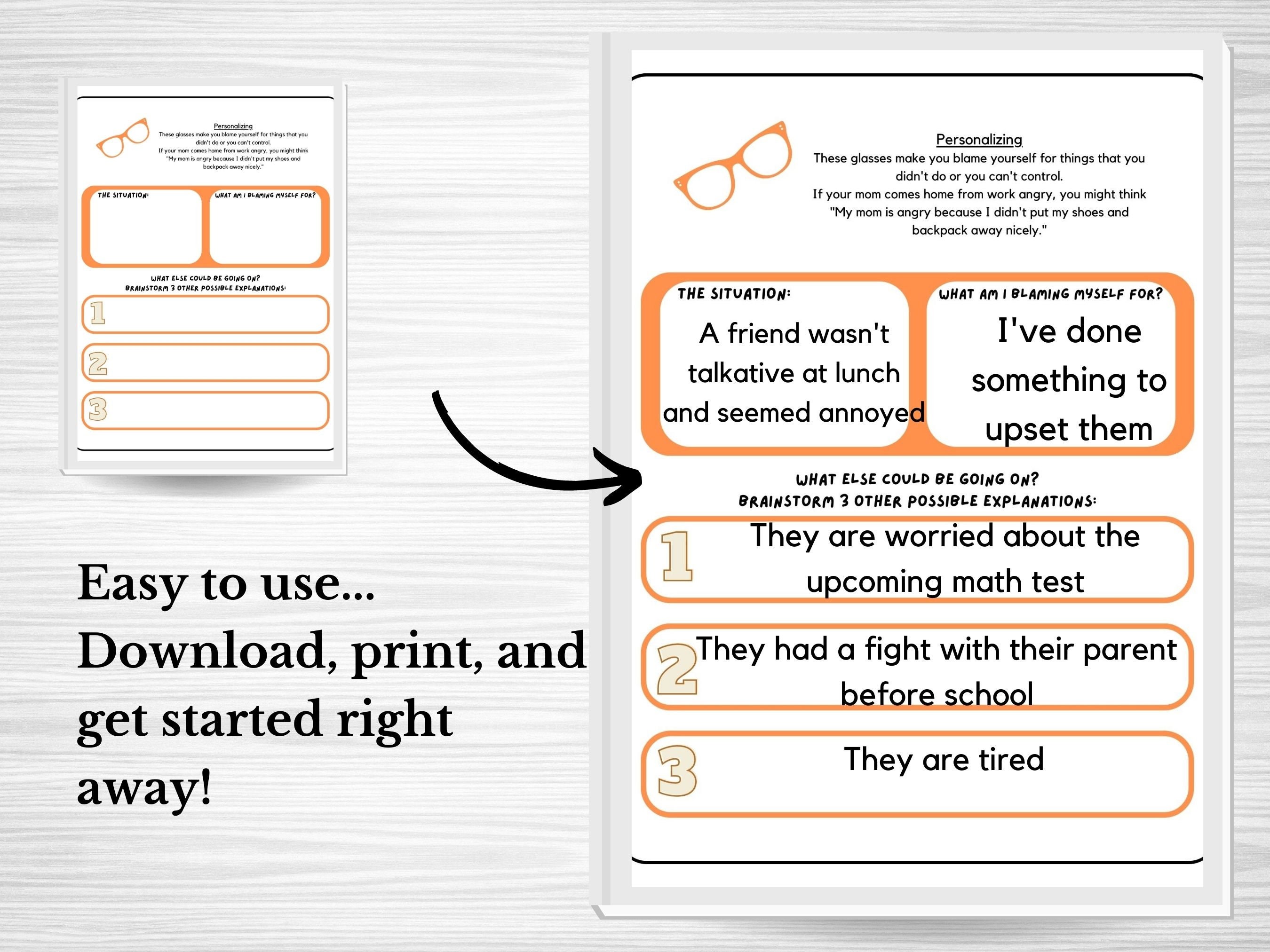 CBT for Kids, Thinking Errors Worksheets, Cognitive Distortions - Etsy