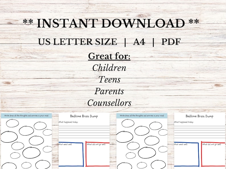 Brain Dump Bedtime, Anxiety Worksheets for Kids - Etsy