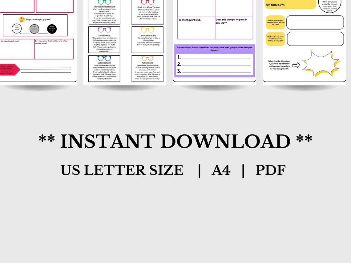 CBT for Kids, Thinking Errors Worksheets, Cognitive Distortions - Etsy