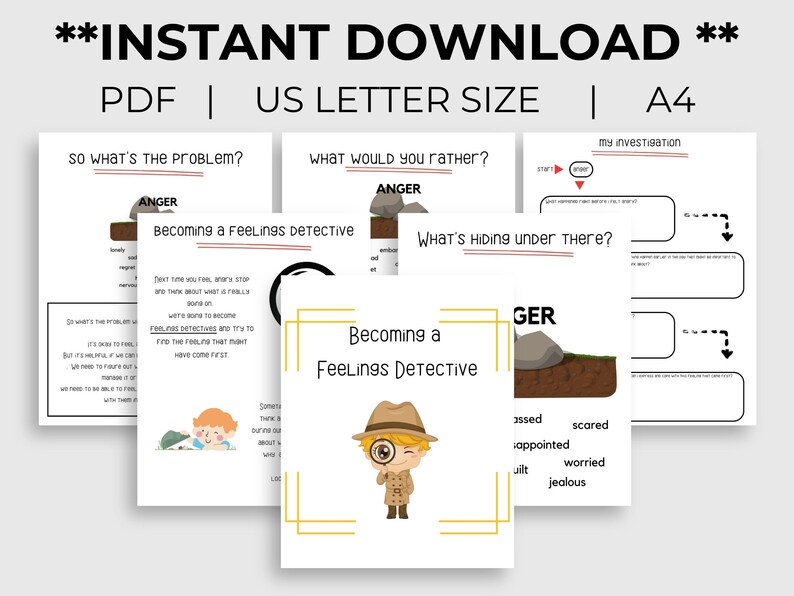 Anger Worksheets for Kids, Feelings Detective, Anger Coping Skills ...