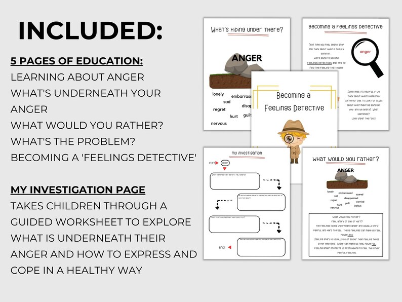 Anger Worksheets for Kids, Feelings Detective, Anger Coping Skills ...