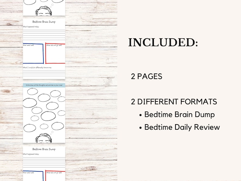 Brain Dump Bedtime, Anxiety Worksheets for Kids - Etsy