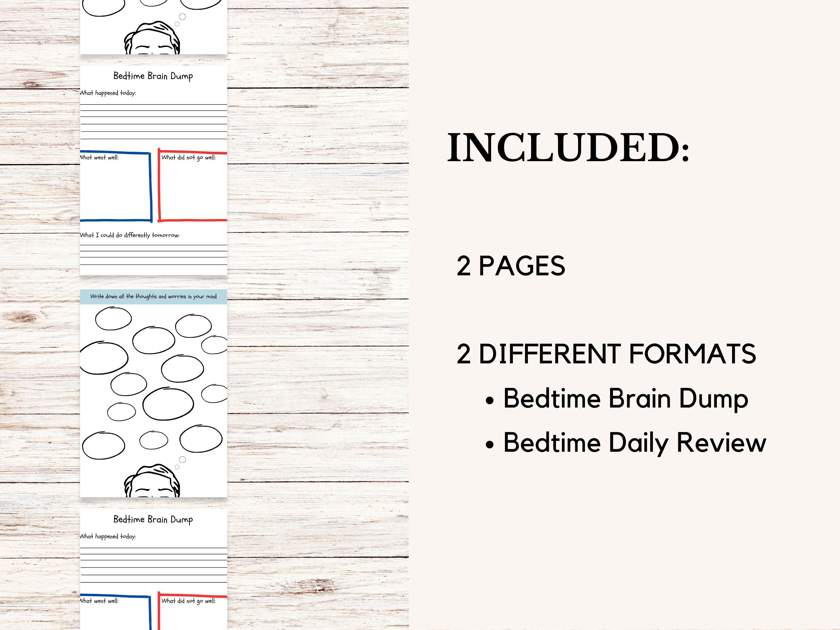 Brain Dump Bedtime, Anxiety Worksheets for Kids - Etsy