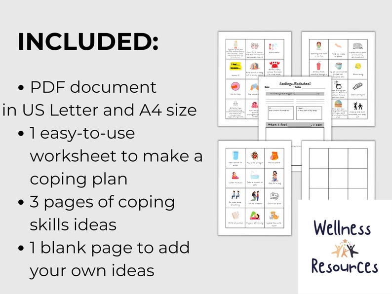 Coping Skills Plan, Feelings Worksheet - Etsy