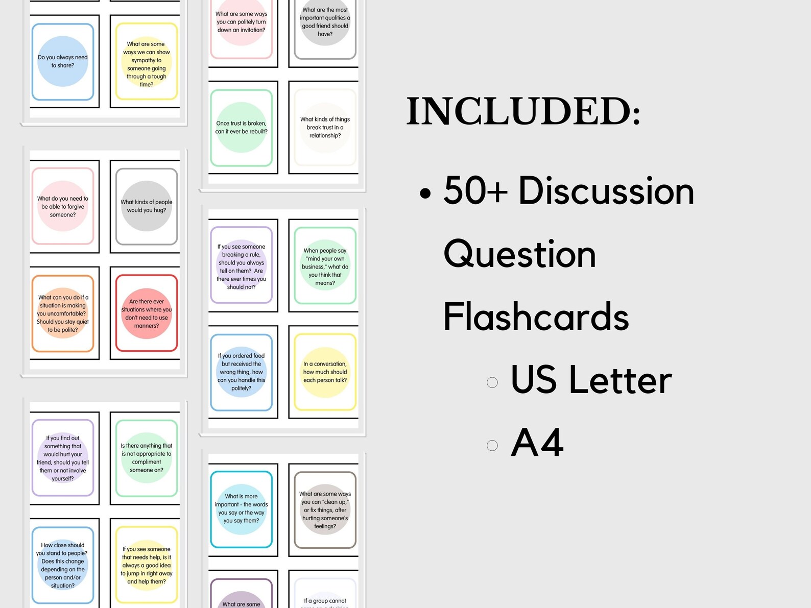 Social Skills Discussion Questions, Printable Flashcards for Kids and ...