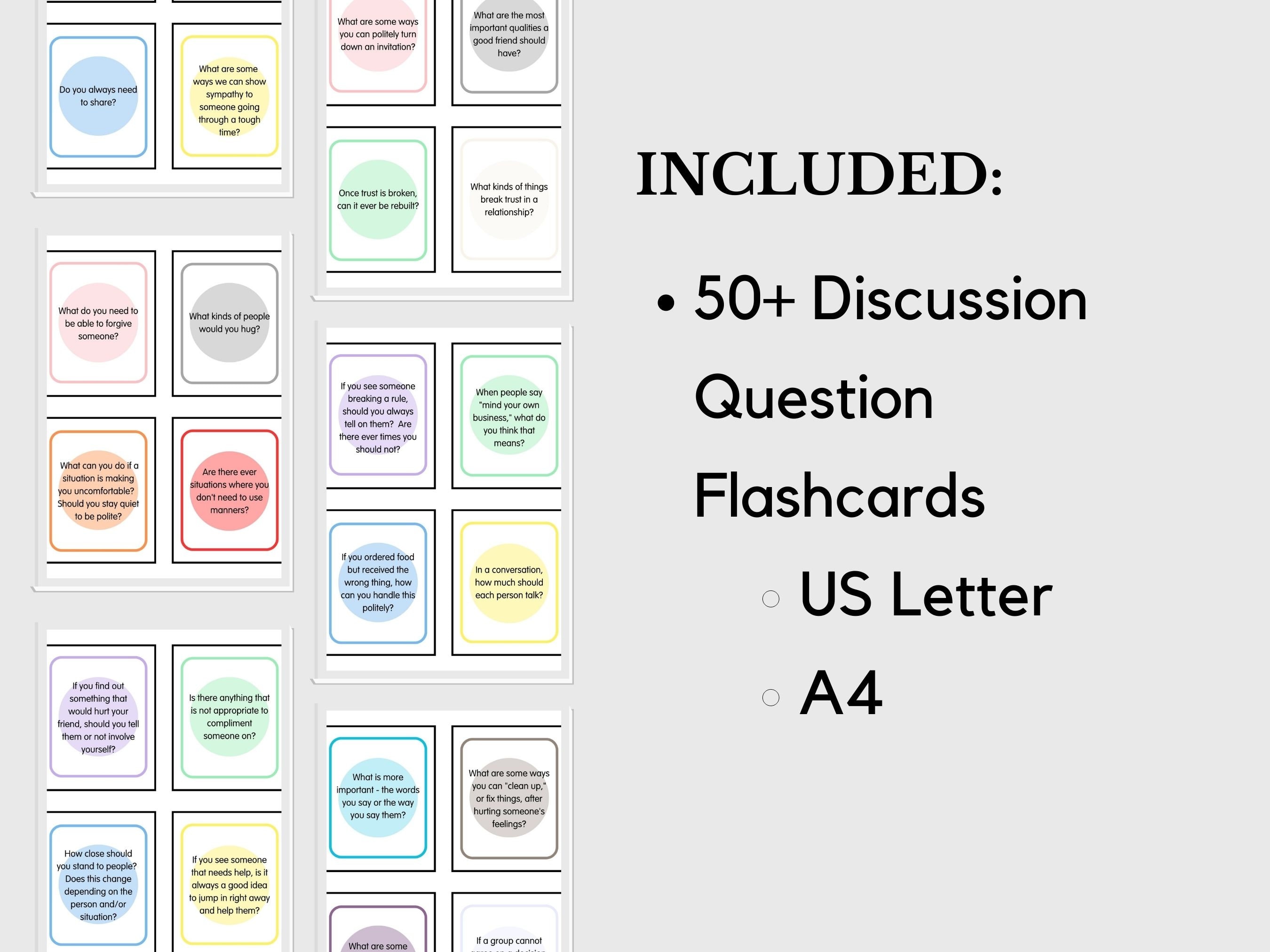 Social Skills Discussion Questions, Printable Flashcards for Kids and ...