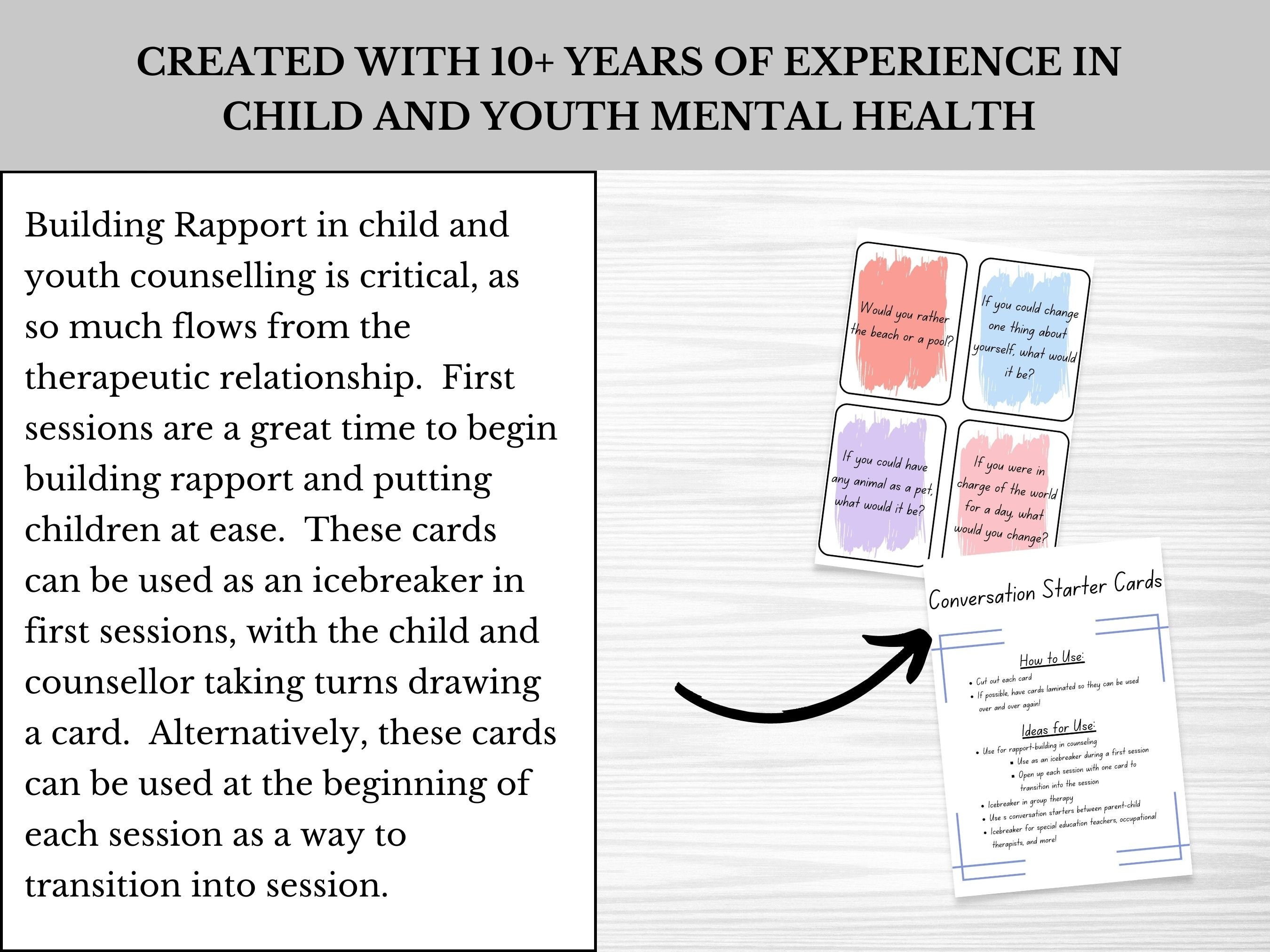 Conversation Starter Cards, Icebreakers for Counselling, Rapport ...