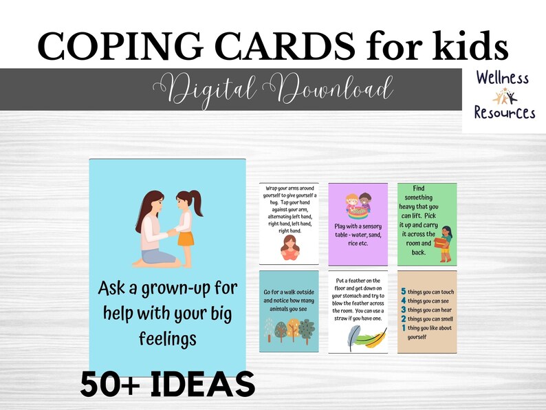 Coping Skills Cards for Kids, Anxiety Depression Tools, Printable ...