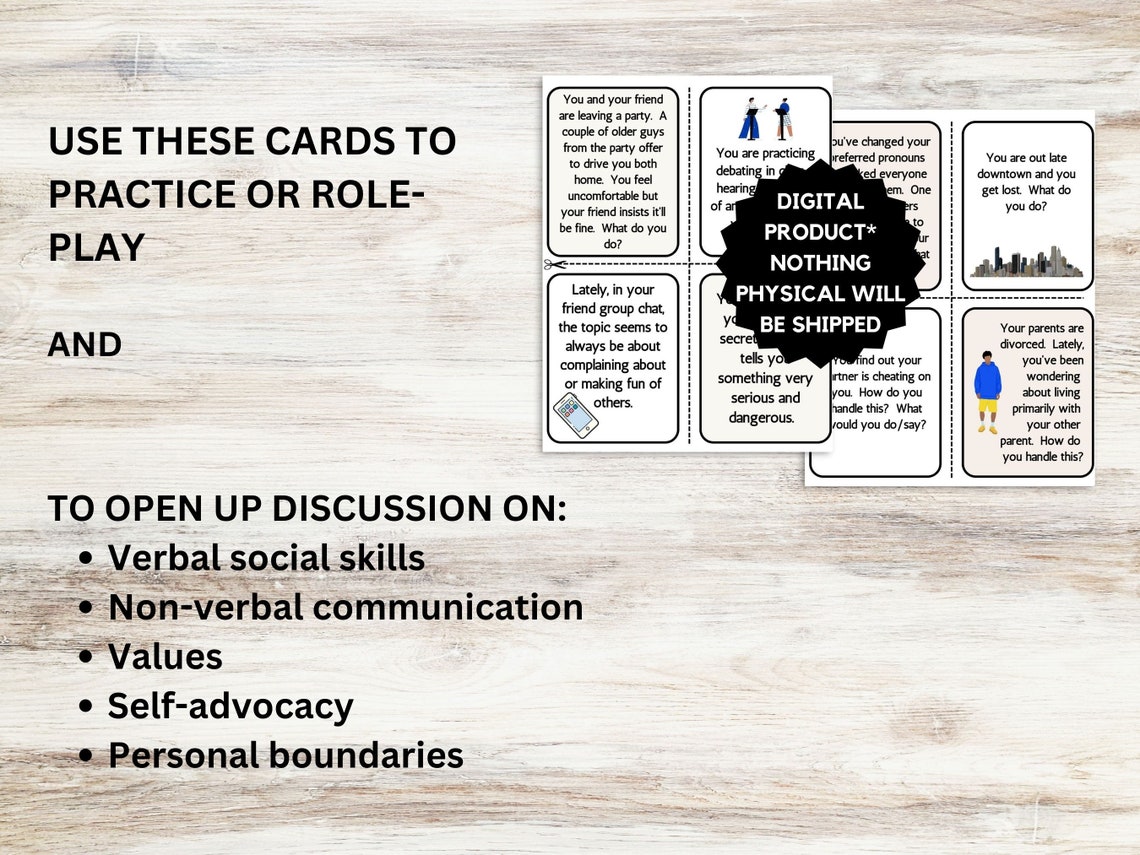Social Skills Flashcards for Teens, Role Play Scenarios - Etsy Canada