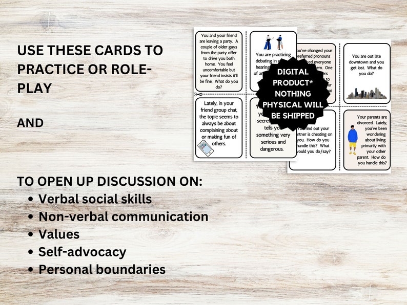 Social Skills Flashcards for Teens, Role Play Scenarios - Etsy