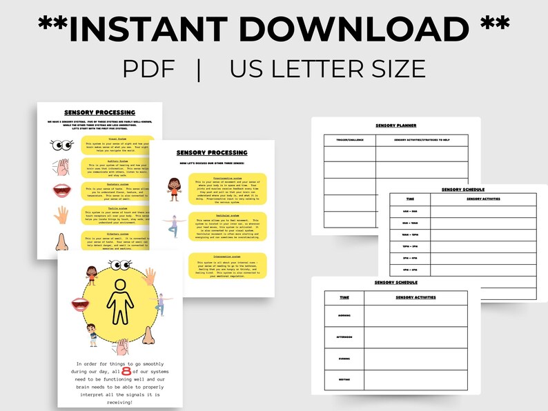 Sensory Processing Worksheets, Sensory Diet Planner - Etsy