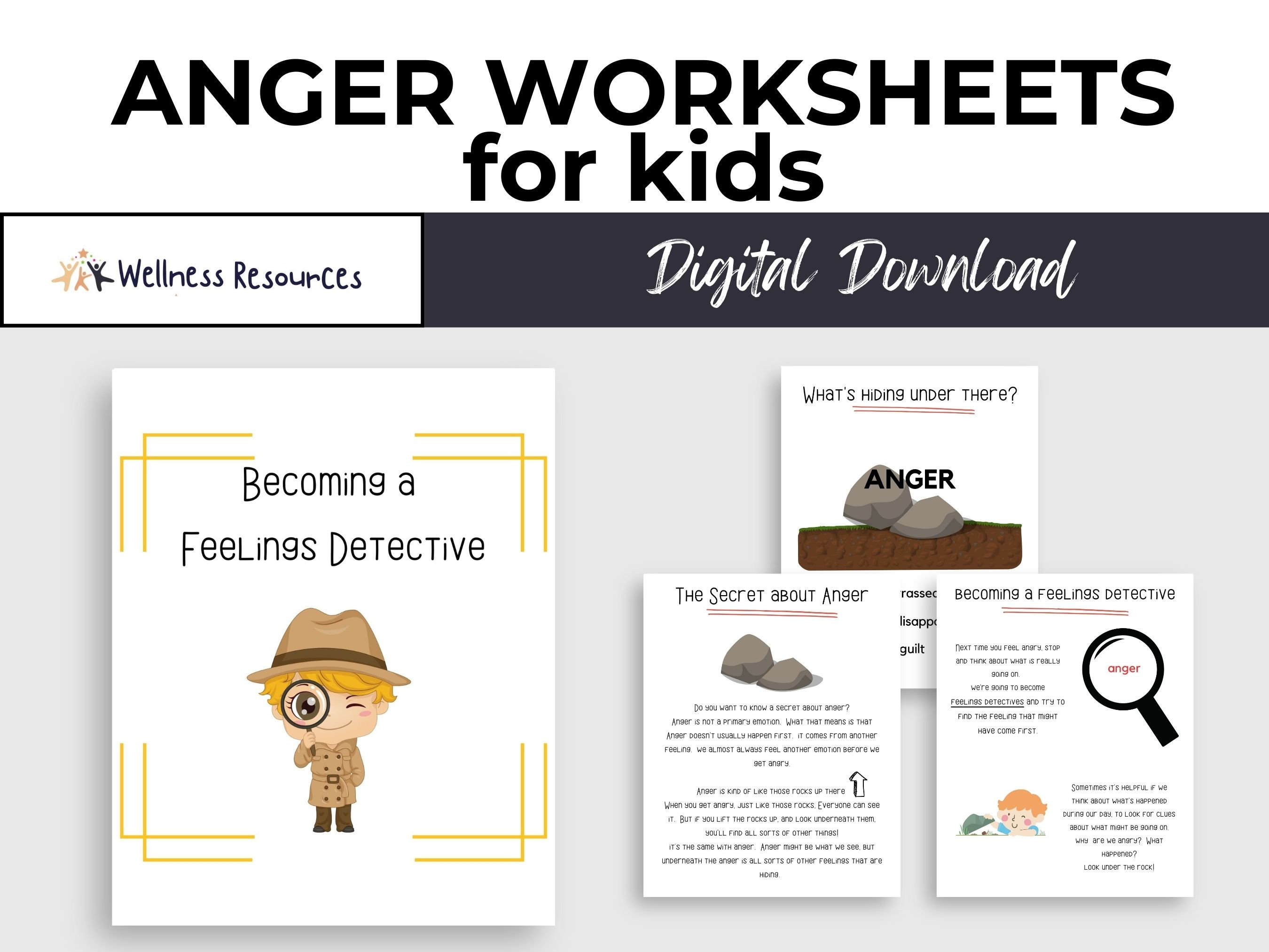 Anger Worksheets for Kids, Feelings Detective, Anger Coping Skills ...