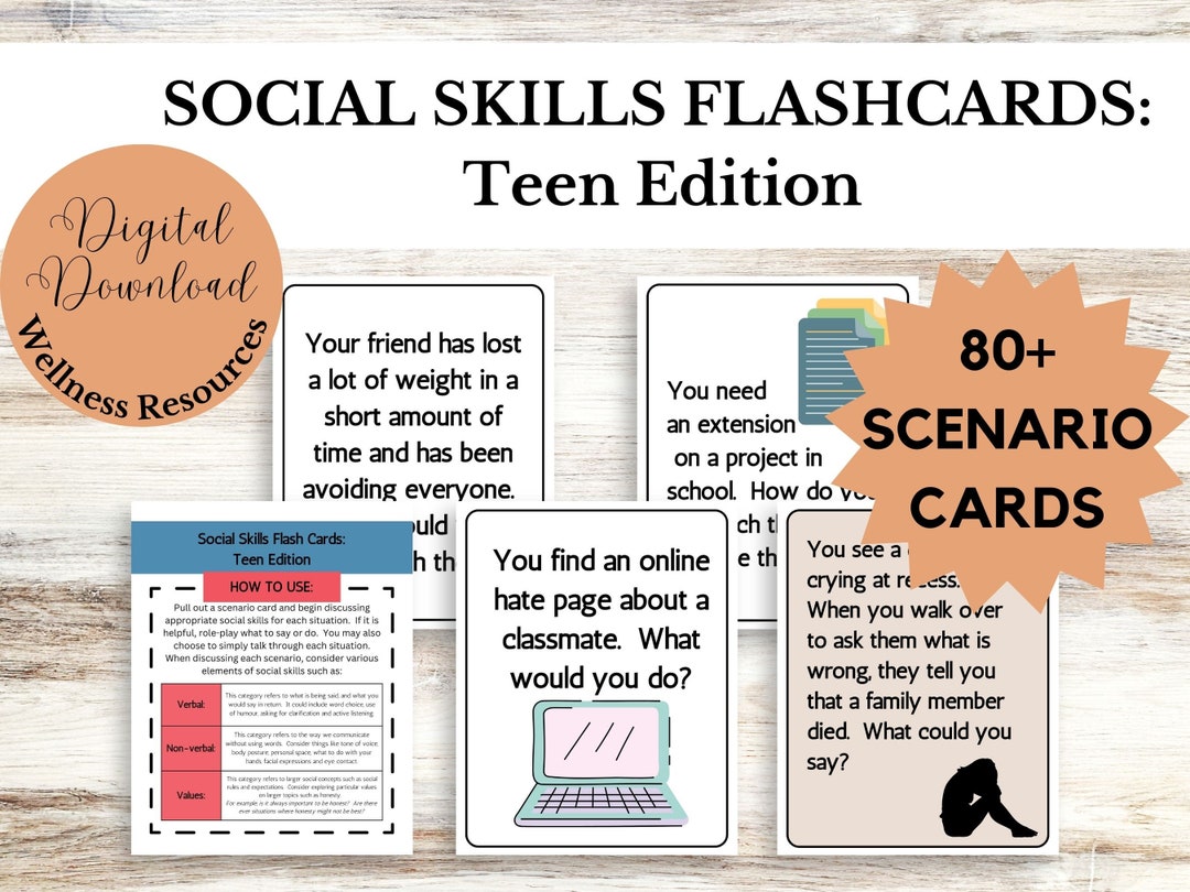 Social Skills Flashcards for Teens, Role Play Scenarios - Etsy