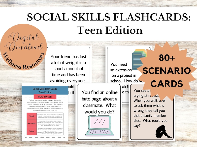 Social Skills Flashcards for Teens, Role Play Scenarios - Etsy Canada